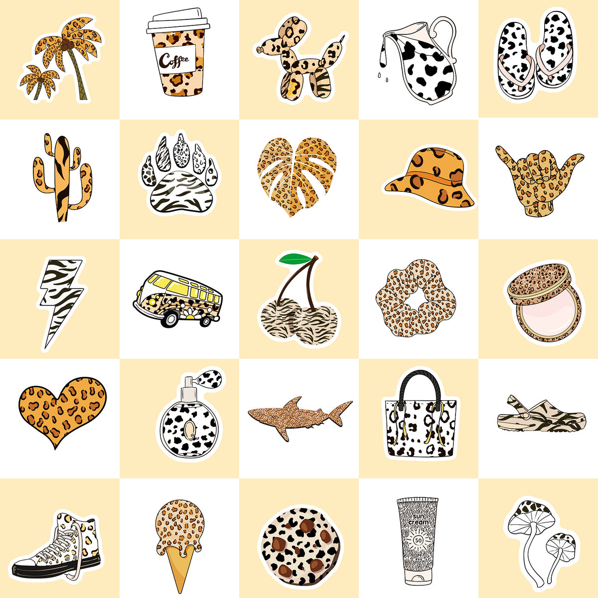 Cheetah Pattern Sticker Pack | 50 Pcs Die Cut Stickers - NZ, AU & US Delivery – Hedgehog Journals